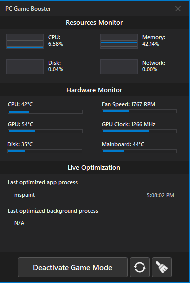 PC Game Booster - Monitor your Hardware Performance and Temperature