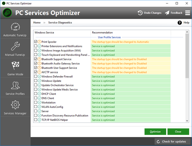 PC Services Optimizer - Service Diagnostics