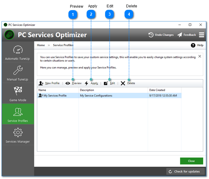 PC Services Optimizer - Service Profiles