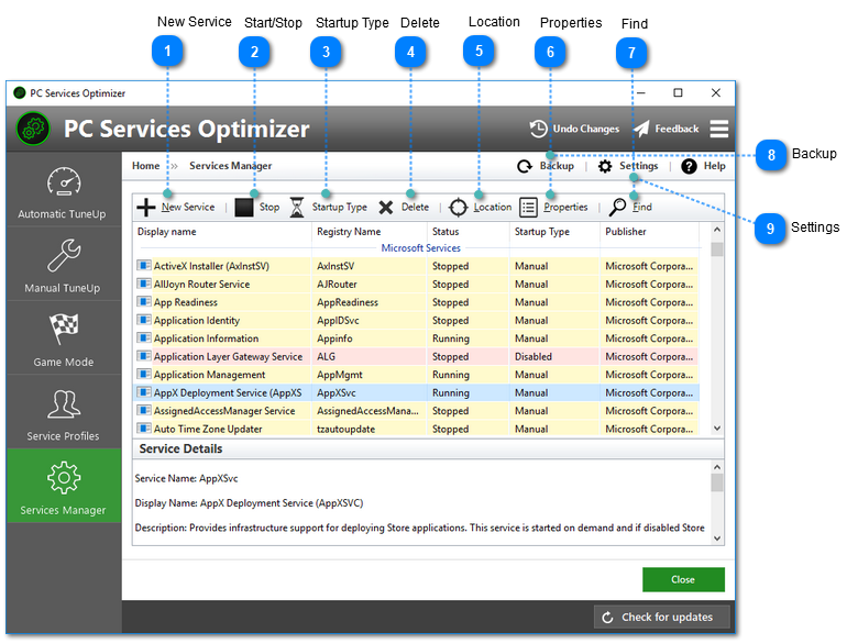 PC Services Optimizer - Services Manager