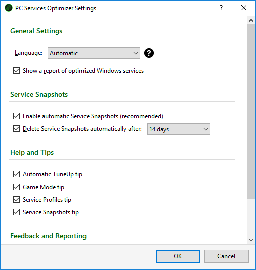 PC Services Optimizer - PC Services Optimizer Settings